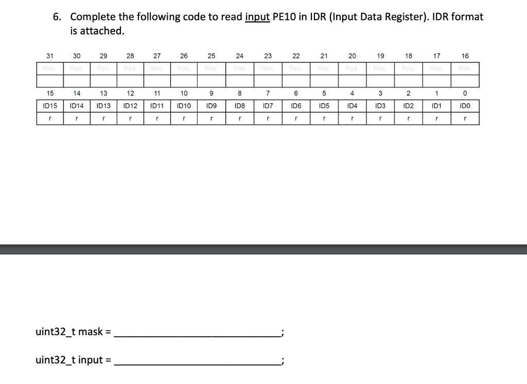 Solved Complete the following code to read input PE10 in IDR | Chegg.com