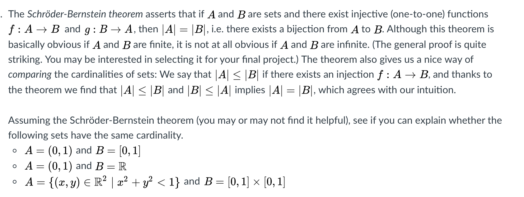 Solved The Schröder-Bernstein theorem asserts that if A and | Chegg.com