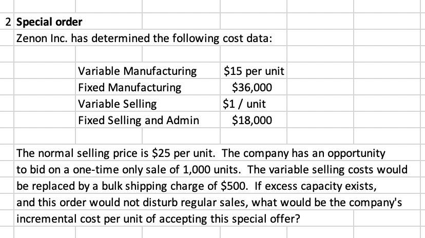 Solved 2 Special order Zenon Inc. has determined the | Chegg.com