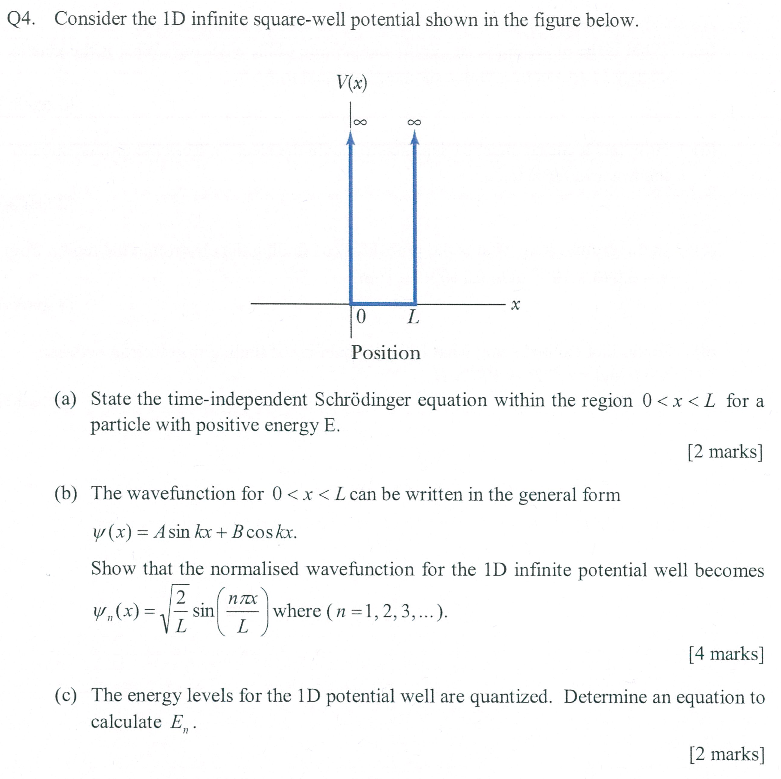 Solved Q4. Consider the 1D infinite square-well potential | Chegg.com Solved Q4. Consider the 1D infinite square-well potential | Chegg.com