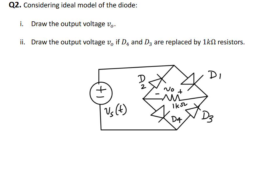 Solved Q2. Considering ideal model of the diode: i. Draw the | Chegg.com