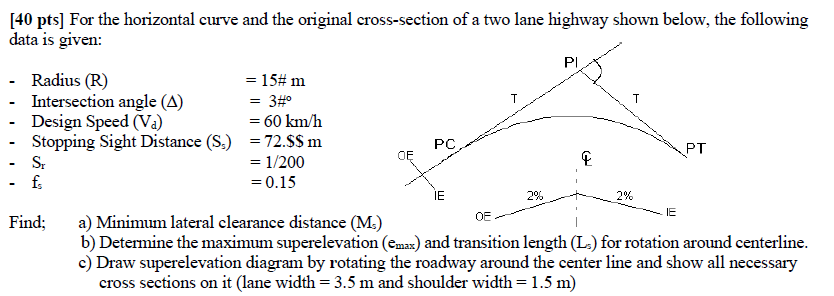 Solved [40 pts] For the horizontal curve and the original | Chegg.com