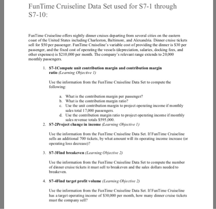 Solved FunTime Cruiseline Data Set used for S7-1 through | Chegg.com