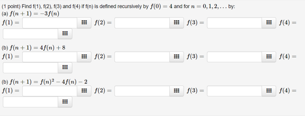 Solved (1 point) For the sequence an 2(an-1 -2) and a its | Chegg.com