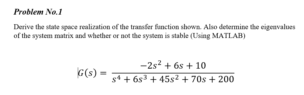 Solved Problem No.1 Derive the state space realization of | Chegg.com