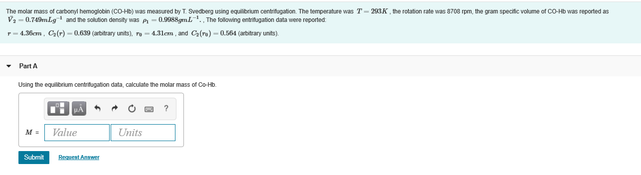 The molar mass of carbonyl hemoglobin (CO-Hb) was | Chegg.com