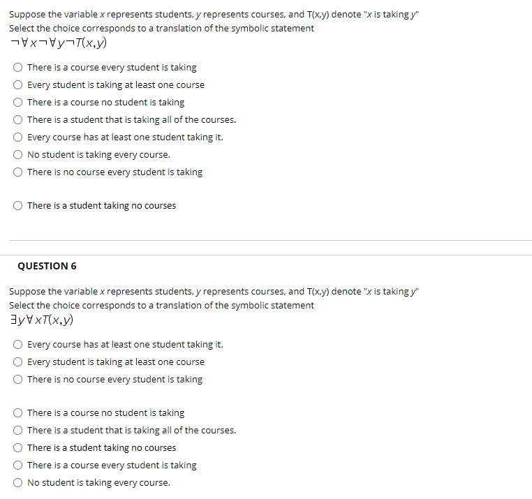 Solved Suppose the variable x represents students, y | Chegg.com