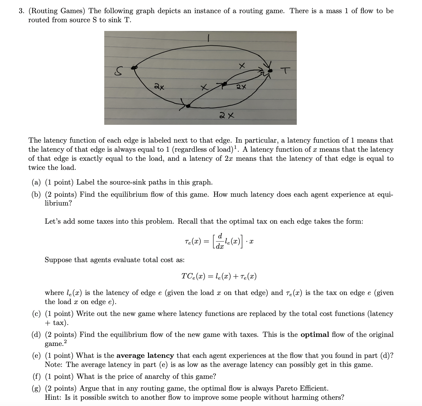 Solved The latency function of each edge is labeled next to | Chegg.com