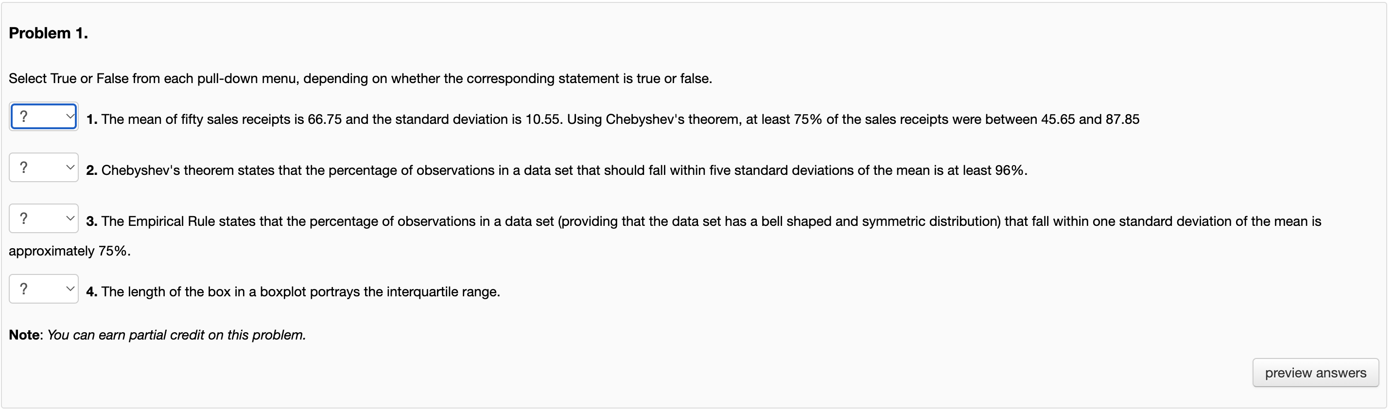 Solved Problem 1. Select True or False from each pull-down | Chegg.com