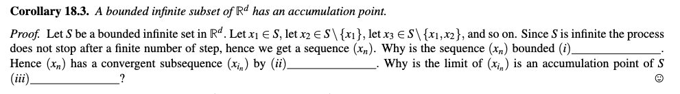 Solved Corollary 18.3. A bounded infinite subset of Rd has | Chegg.com