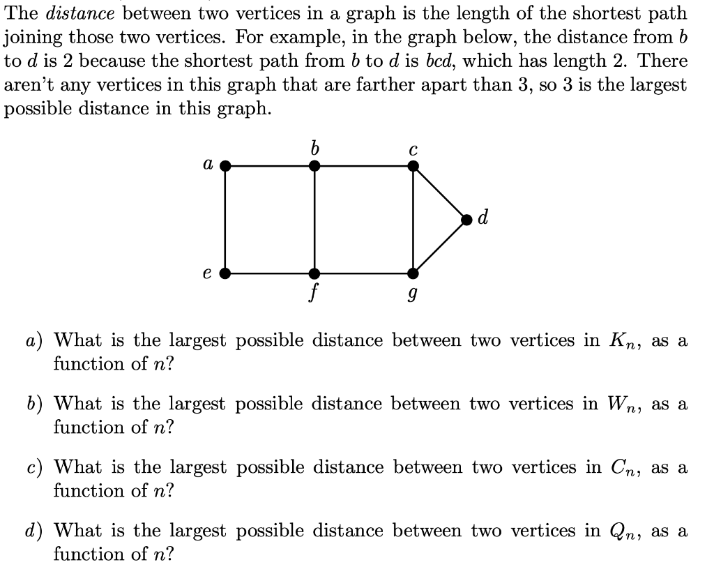 Solved The distance between two vertices in a graph is the | Chegg.com