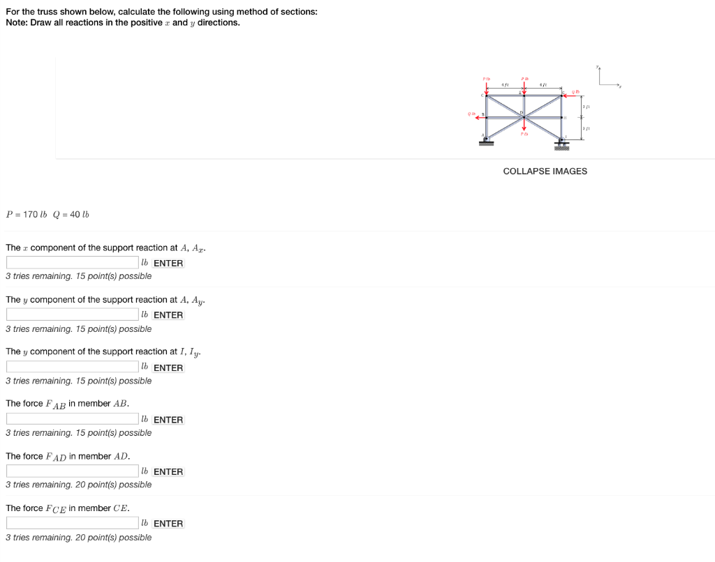 Solved For the truss shown below, calculate the following | Chegg.com