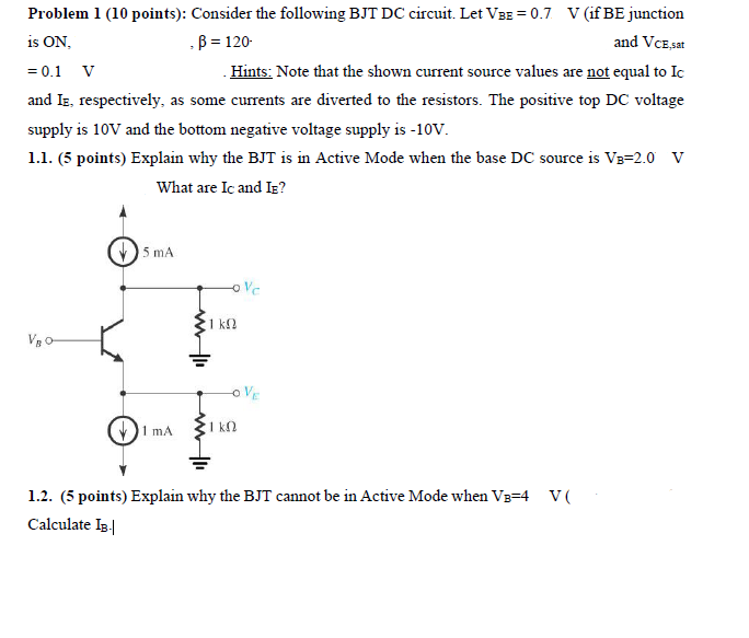 Solved Problem 1 (10 points): Consider the following BJT DC | Chegg.com