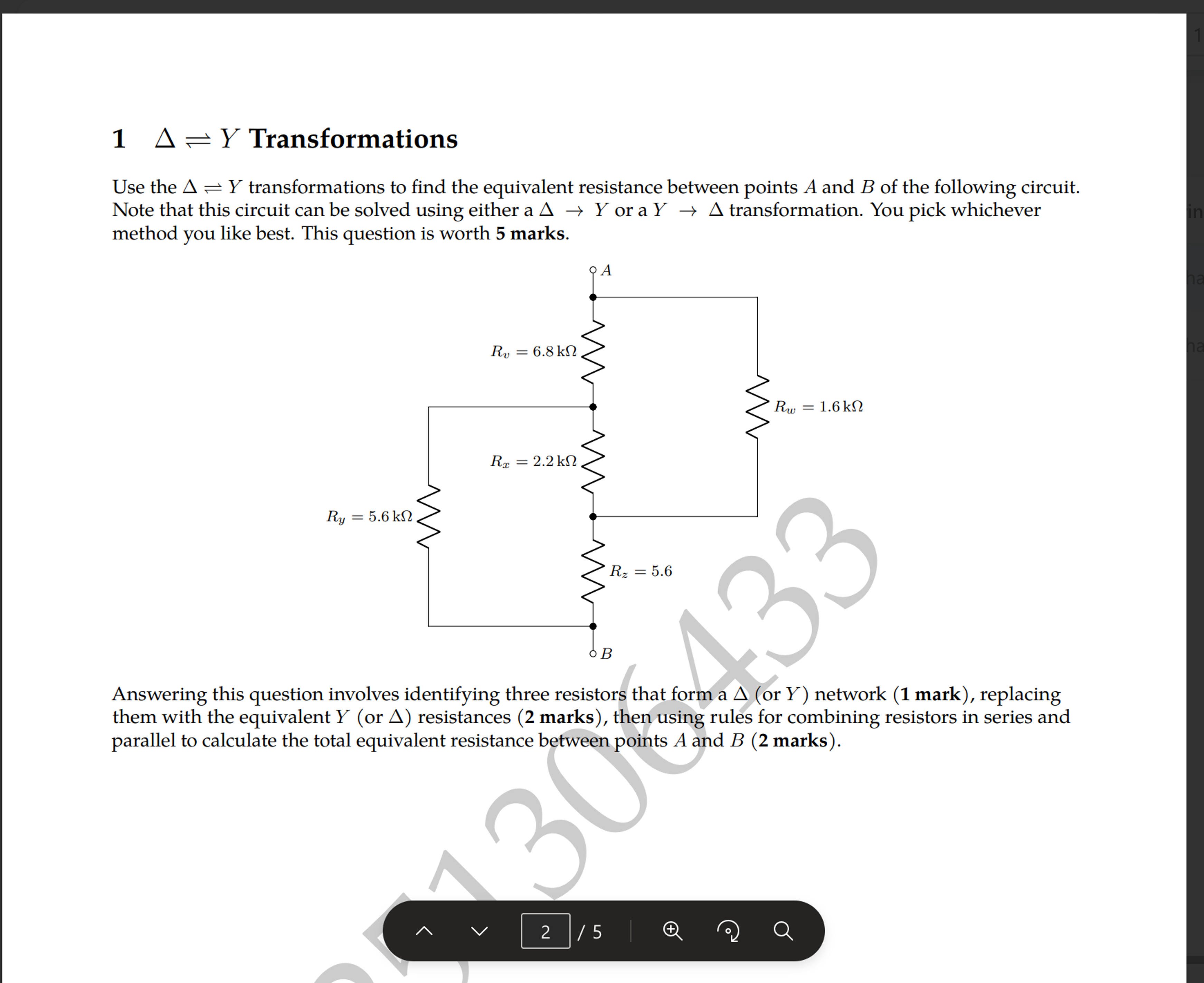 Solved 1Δ⇌Y ﻿TransformationsUse the Δ⇌Y ﻿transformations to | Chegg.com