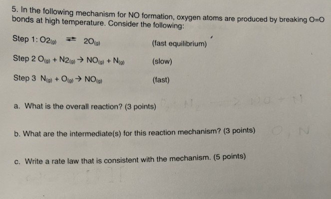 Solved 5. In the following mechanism for NO formation, | Chegg.com