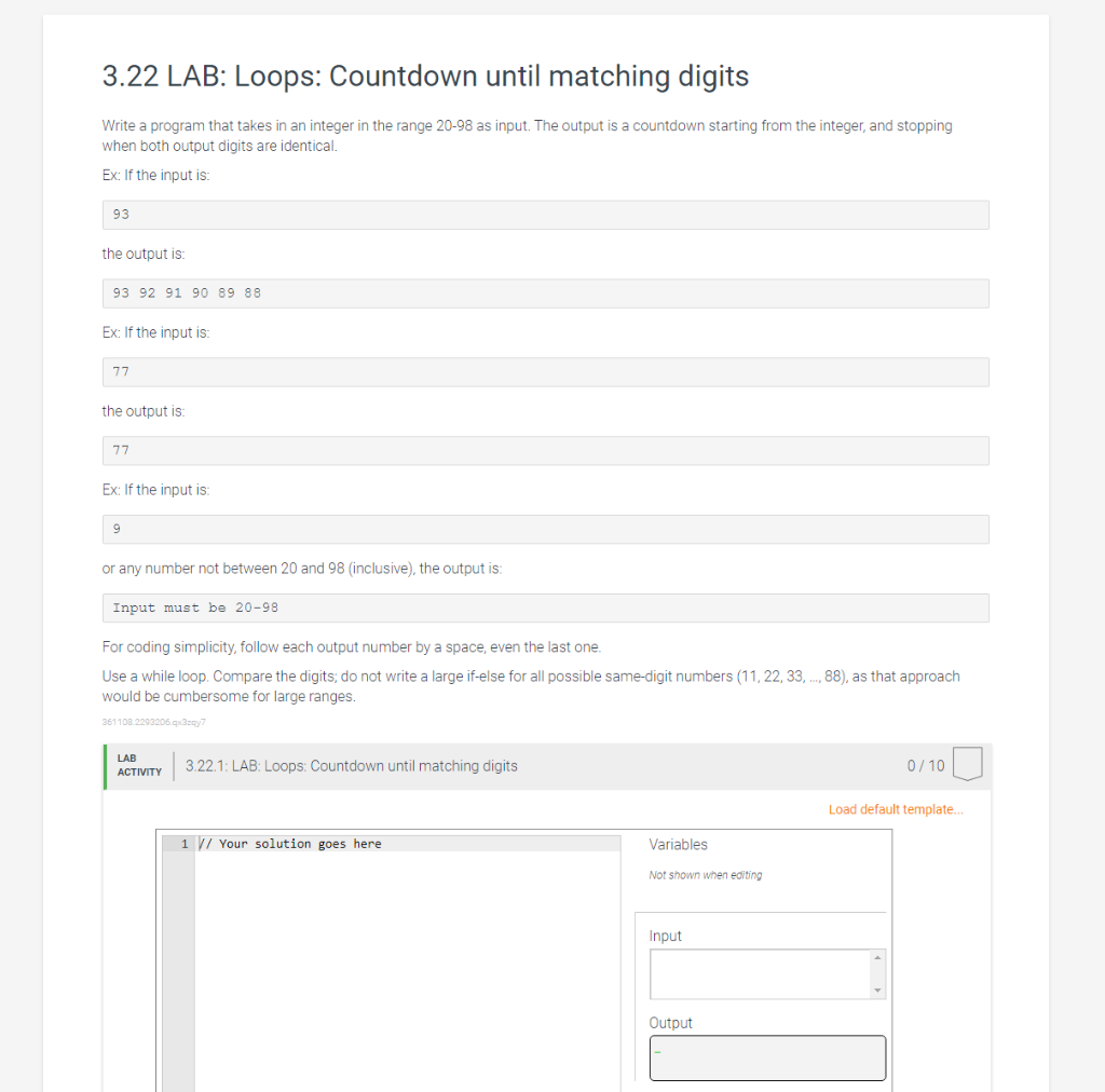 Solved 322 Lab Loops Countdown Until Matching Digits 