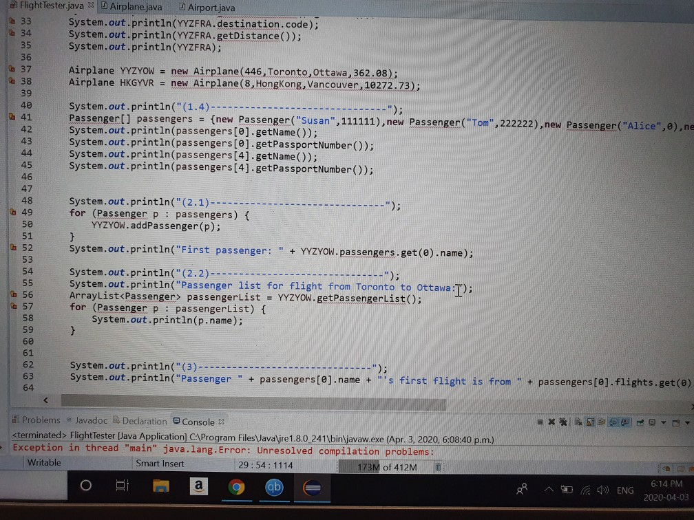 Sun Window Help # 6 - FlightTester.java X D | Chegg.com