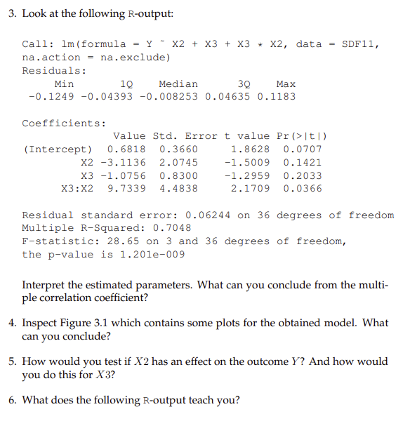 3. Look at the following R-output: Call: lm(formula | Chegg.com