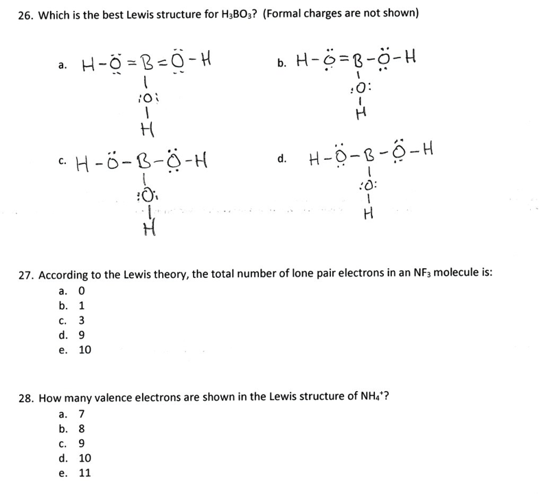 Solved 26. Which is the best Lewis structure for H3BO3 ? | Chegg.com