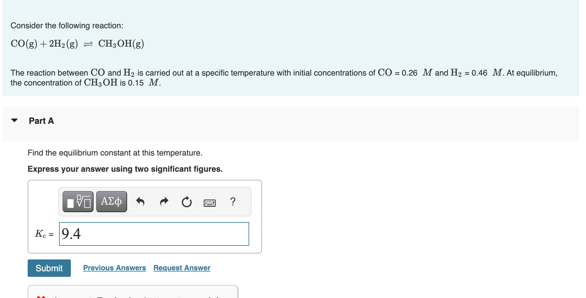Solved Consider the following reaction: CO(g)+2H2( | Chegg.com