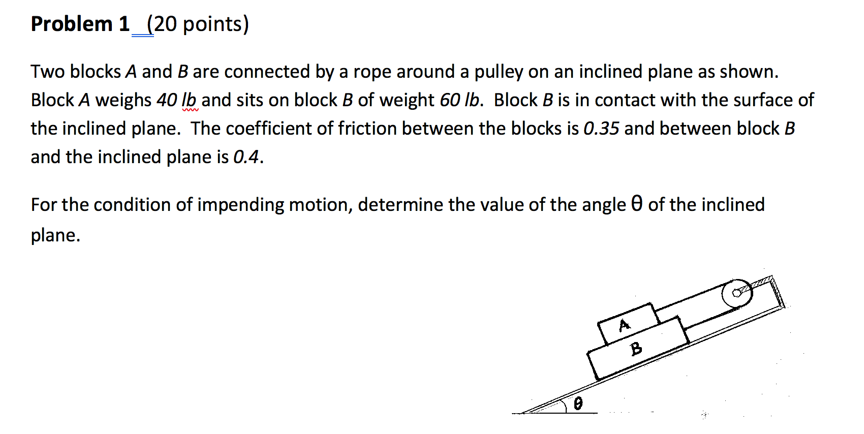 Solved Problem 1_(20 points) Two blocks A and B are | Chegg.com