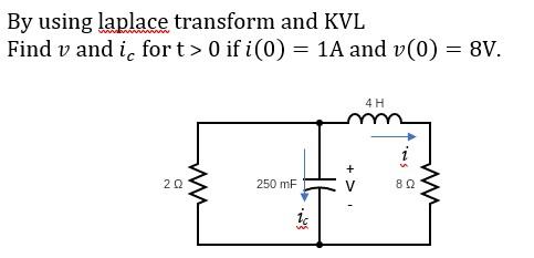 Solved By using laplace transform and KVL Find v and i, for | Chegg.com