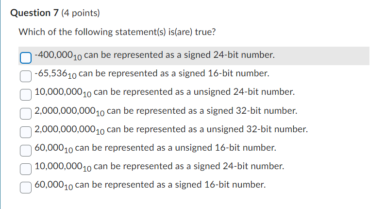 Solved Question 7 (4 ﻿points)Which of the following | Chegg.com