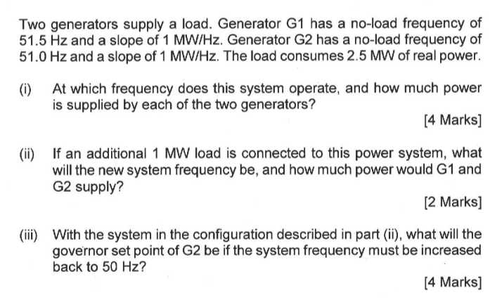 Solved Two generators supply a load. Generator G1 has a | Chegg.com