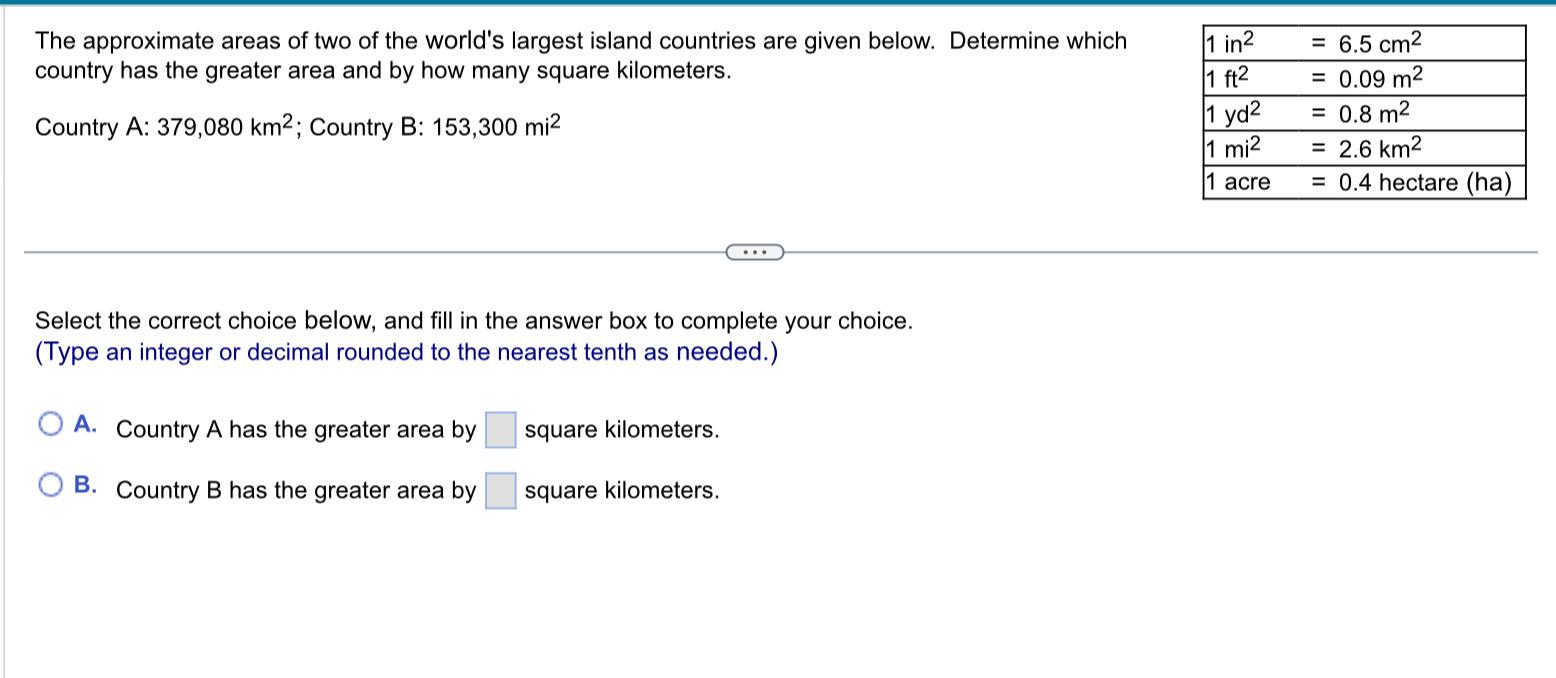 Solved The approximate areas of two of the world's largest | Chegg.com