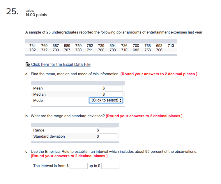 Solved 25. 400 points A sample of 25 undergraduates reported | Chegg.com