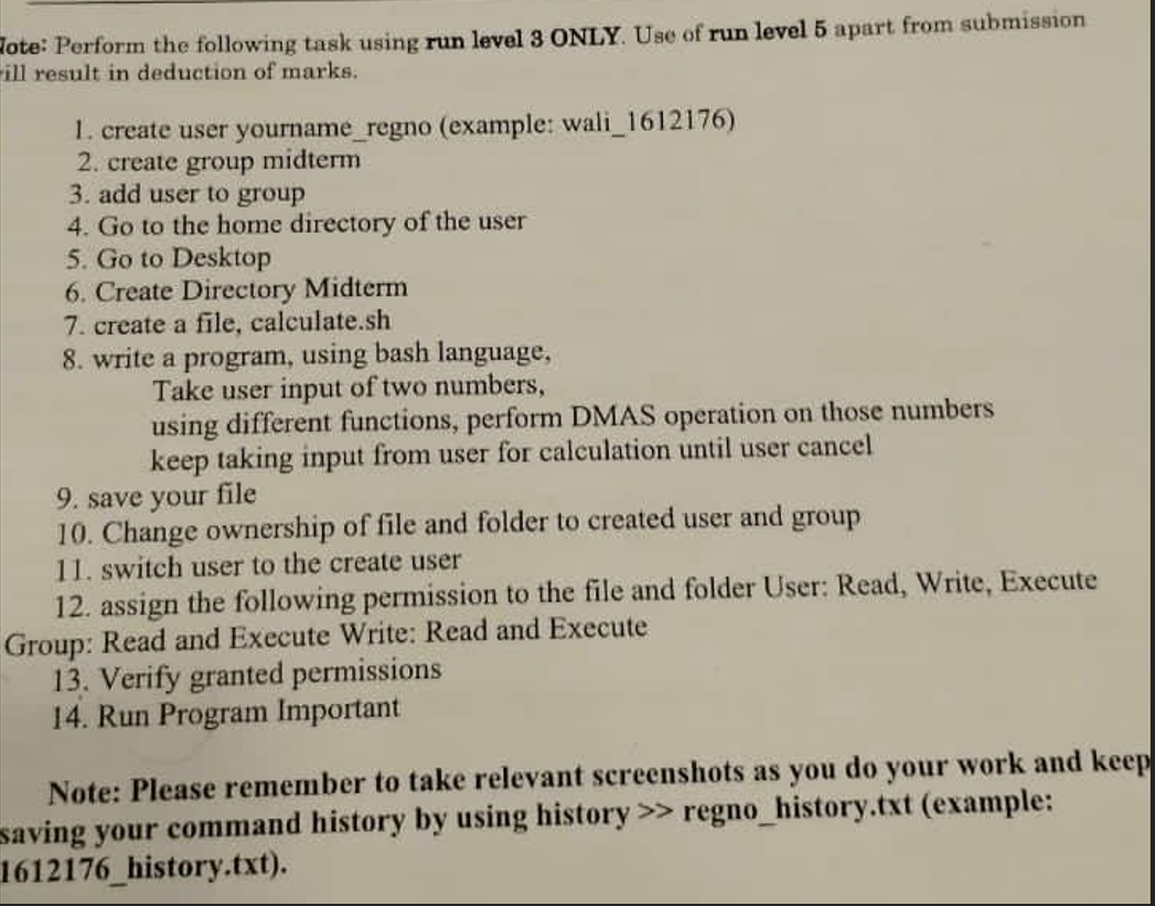 Solved ote: Perform the following task using run level 3 | Chegg.com