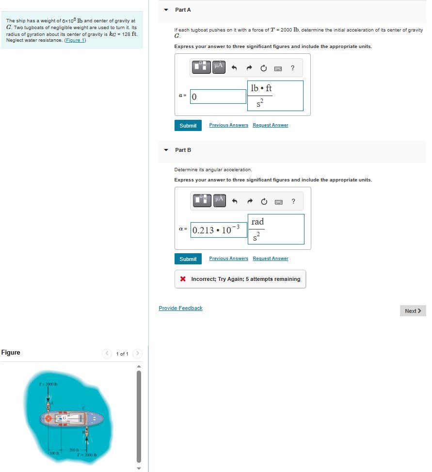 Solved The ship has a weight of 6×106lb and center of | Chegg.com