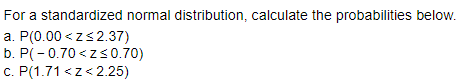 Solved For a standardized normal distribution, calculate the | Chegg.com