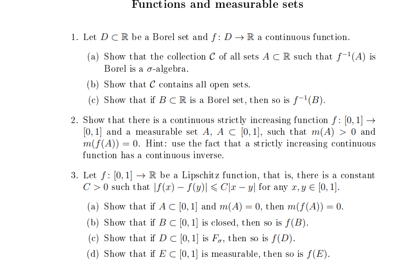Solved Functions and measurable sets 1. Let D⊂R be a Borel | Chegg.com