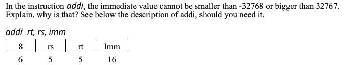 Solved In the instruction addi, the immediate value cannot | Chegg.com