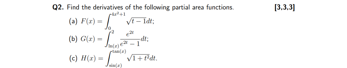 Solved Q2. Find the derivatives of the following partial | Chegg.com