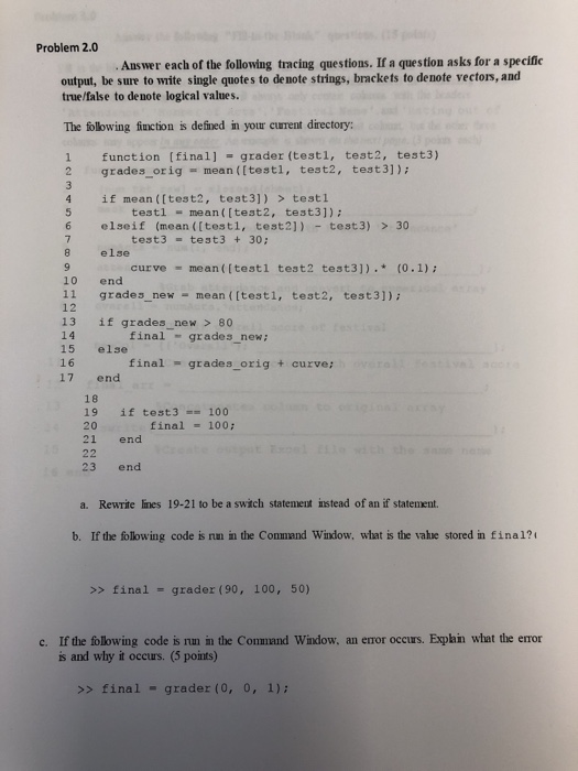Solved Problem 2.0 .Answer each of the following tracing | Chegg.com