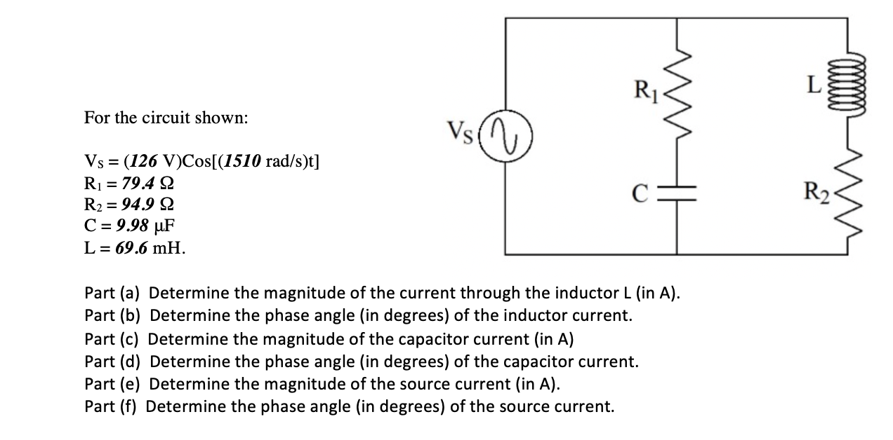 Solved For the circuit shown: VS=(126 | Chegg.com