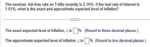 Solved The nominal, risk-free rate on T-bills recently is | Chegg.com