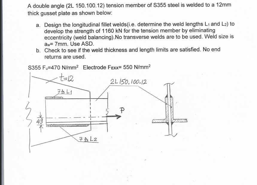 Solved A double angle (2L 150.100.12) tension member of S355 | Chegg.com