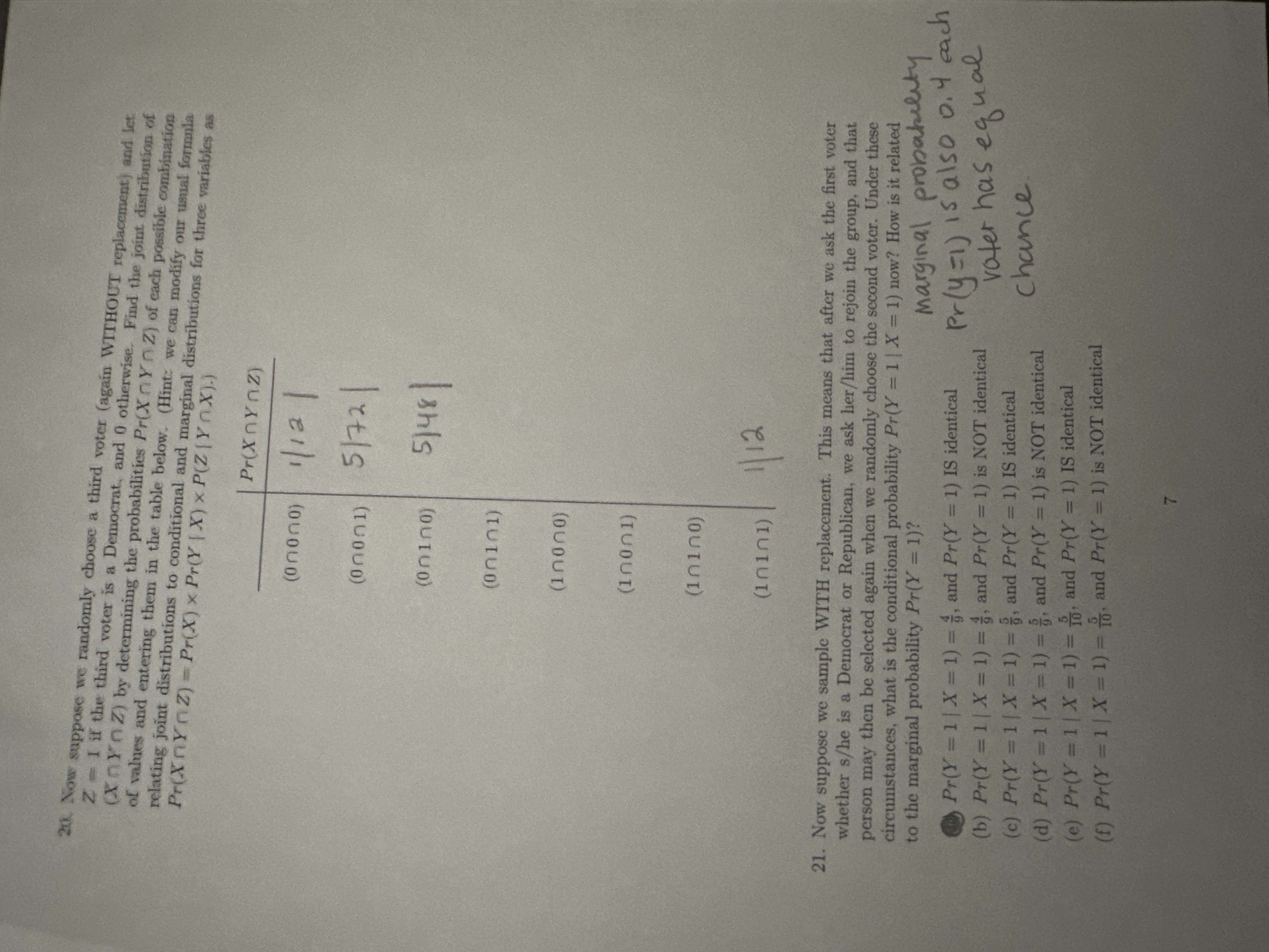 Solved Now suppose we randomly choose a third voter (again | Chegg.com