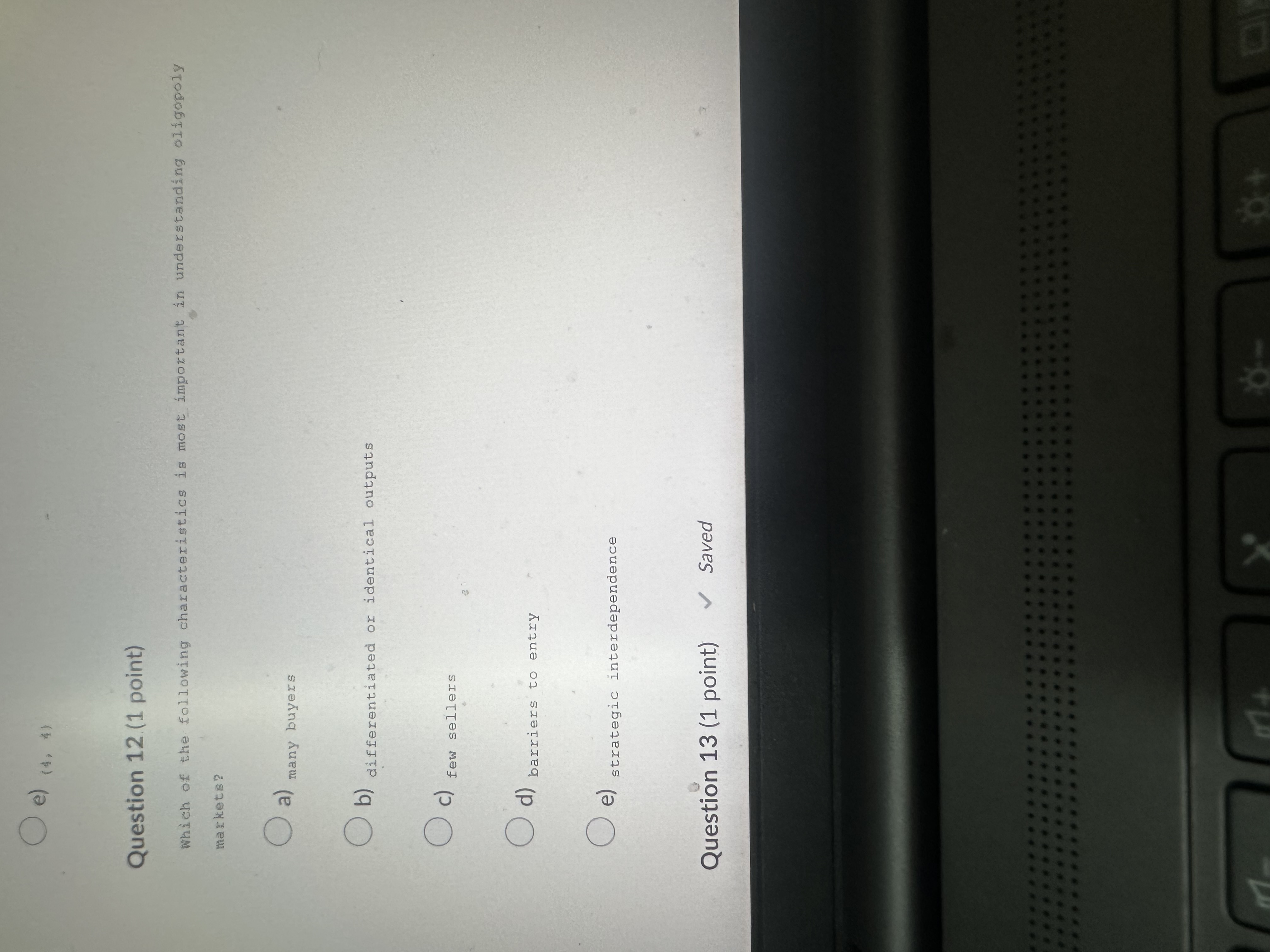 Solved e) (4,4) Question 12 (1 point) Which of the following | Chegg.com