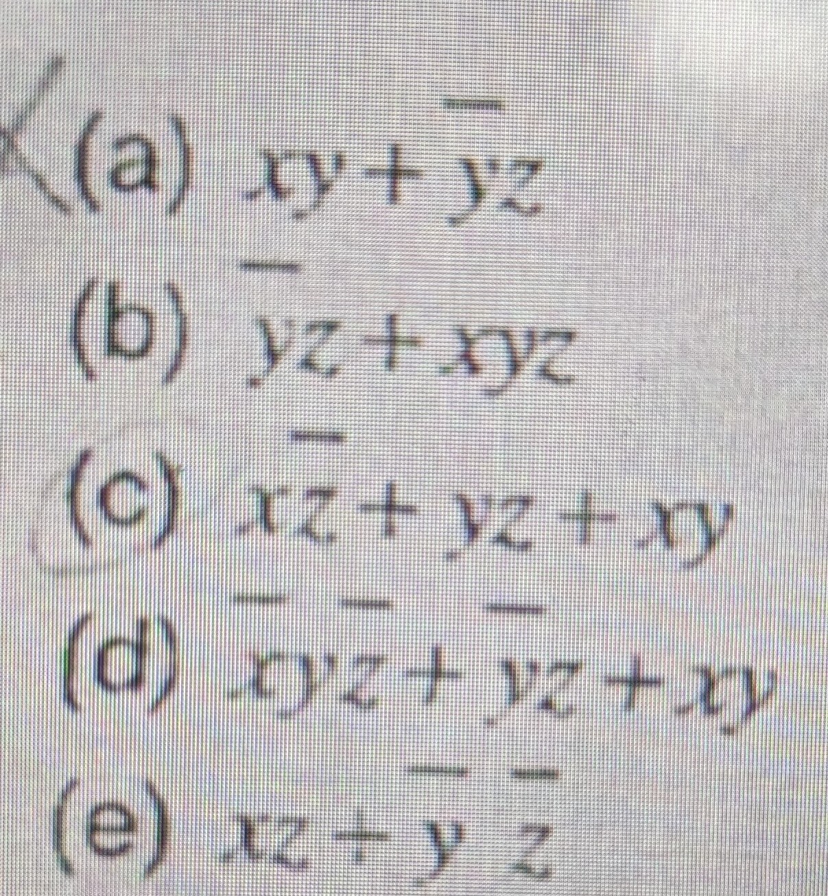 Solved (c) xz+yz+xy (d) xyz+yˉz+xy | Chegg.com