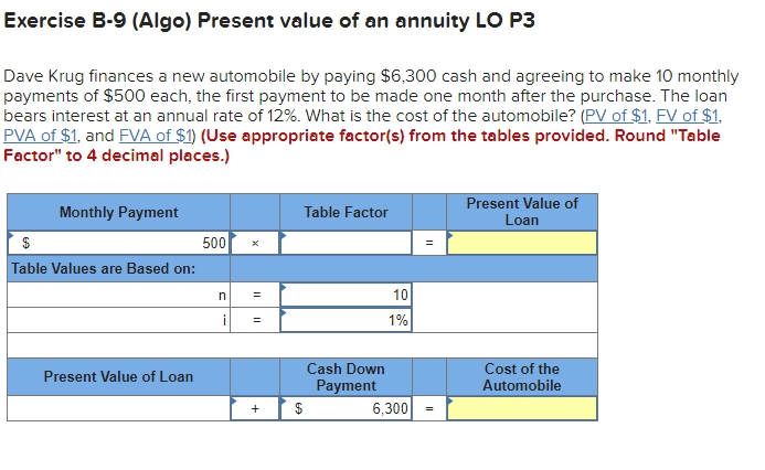 Solved Exercise B-9 (Algo) ﻿Present value of an annuity LO | Chegg.com