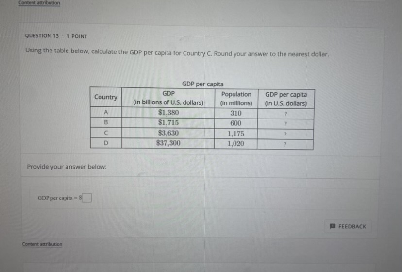 Solved Using the table below, calculate the GDP per capita | Chegg.com