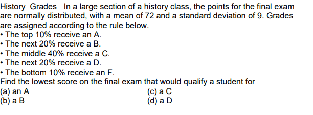 Solved History Grades In a large section of a history class, | Chegg.com