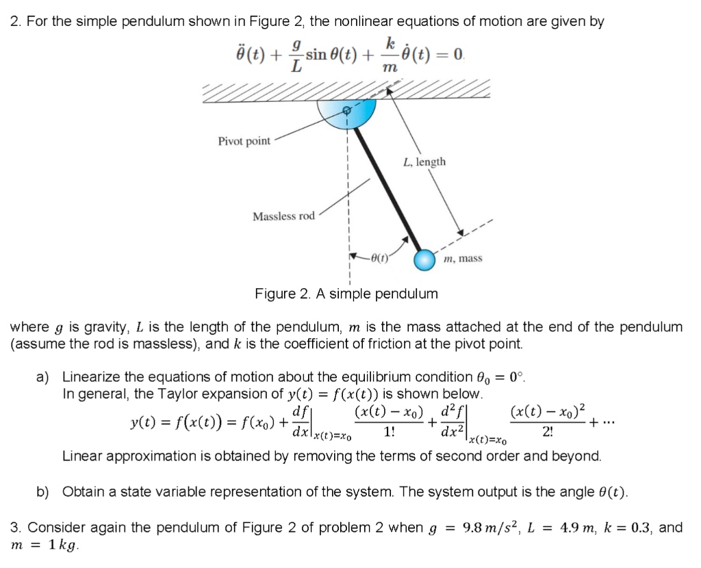 Solved 2. For the simple pendulum shown in Figure 2, the | Chegg.com