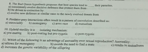 Solved 8. The Red Queen hypothesis proposes that host | Chegg.com