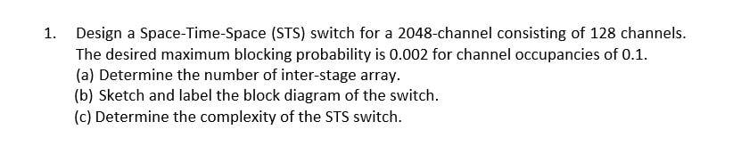 1. Design a Space-Time-Space (STS) switch for a | Chegg.com