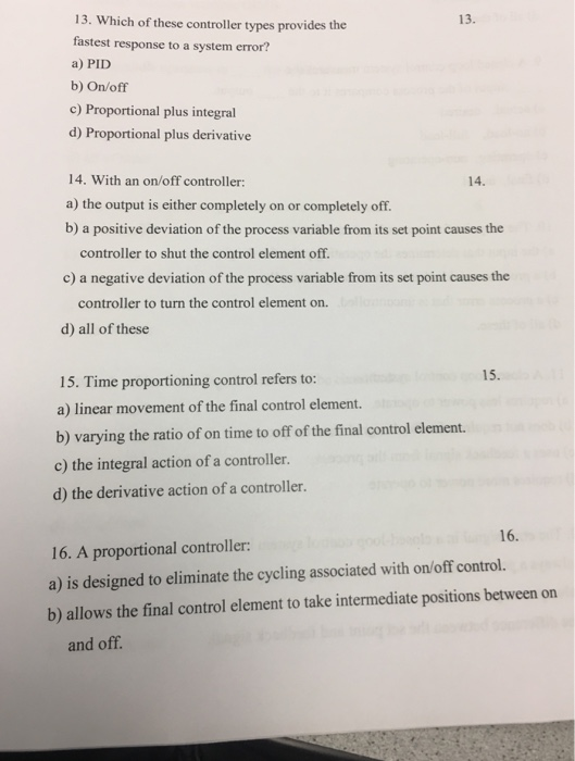 Solved 13. Which of these controller types provides the | Chegg.com